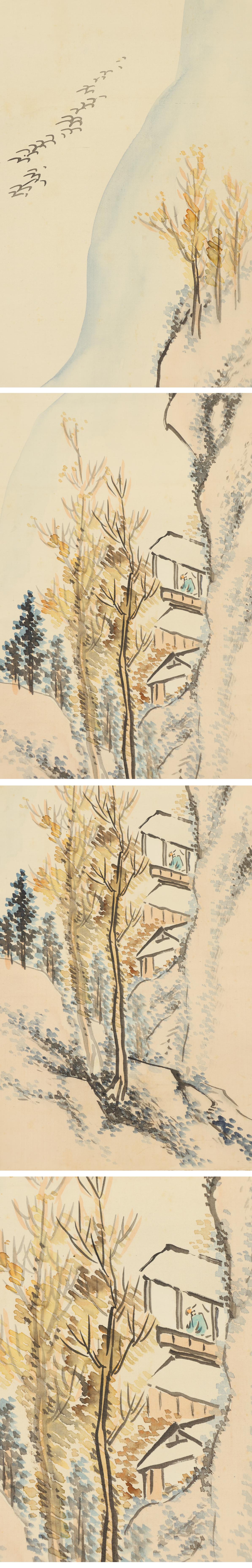 【やや傷や汚れあり】【模写】 小室翠雲 寒林雁影 秋景山水 共箱 絹本 掛軸 t643の落札情報詳細 - Yahoo!オークション落札価格検索 オークフリー