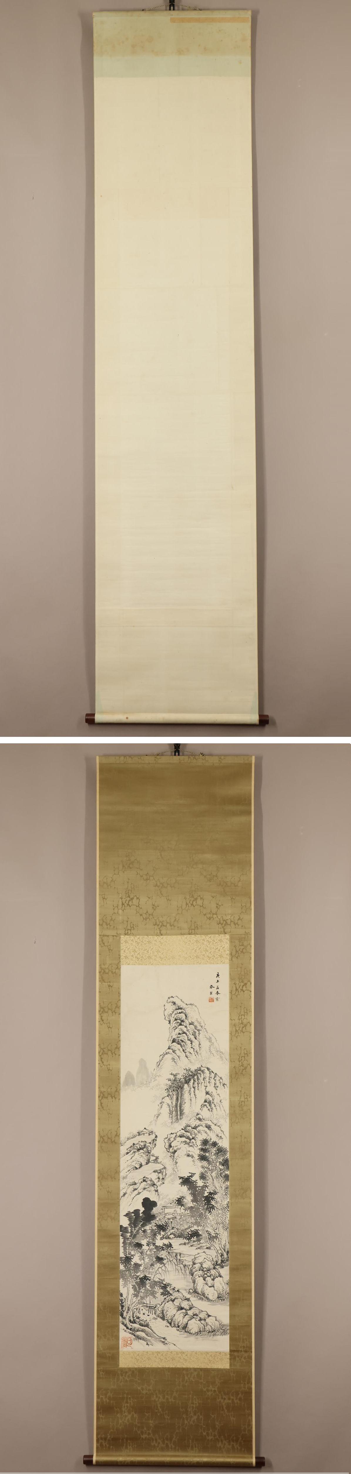 日本代購代標第一品牌【樂淘letao】－【真作】 浦上春琴 水墨山水図 二重箱 江戸期 肉筆 紙本 掛軸 v765